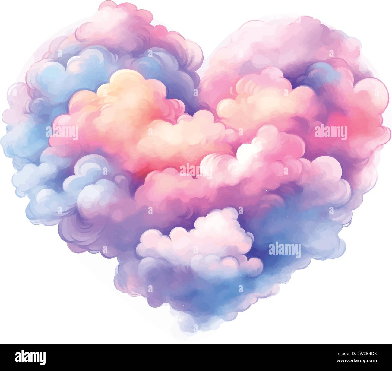 Love heart illustration, cute girly pastels, watercolor style, idealistic fluffy clouds in heart ...