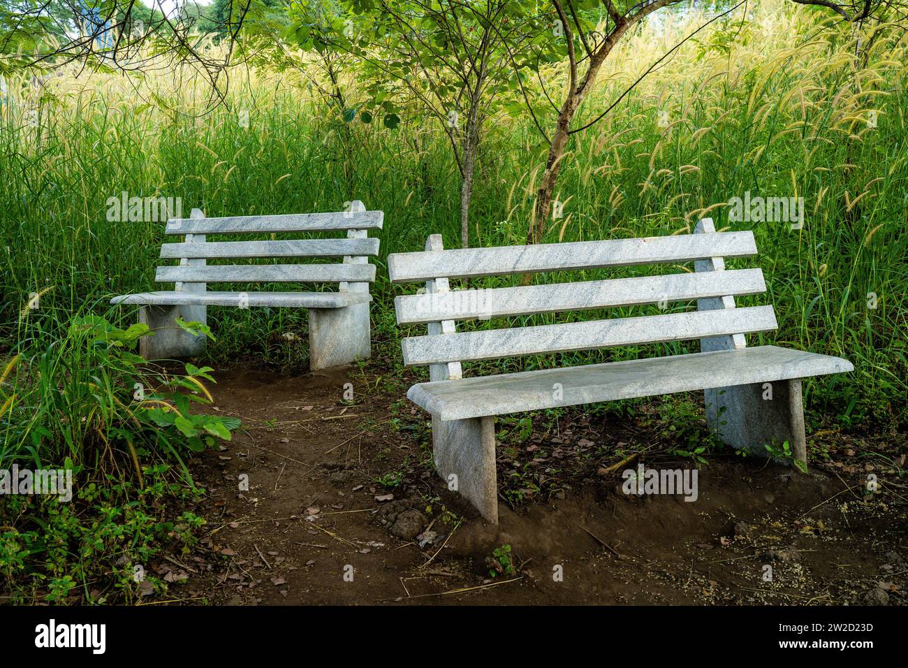 Mountain Park stone bench Stock Photo - Alamy