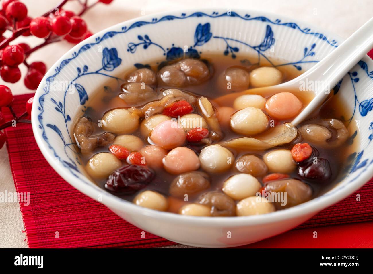 Little homemade red and white tangyuan, tang yuan, rice dumpling balls ...