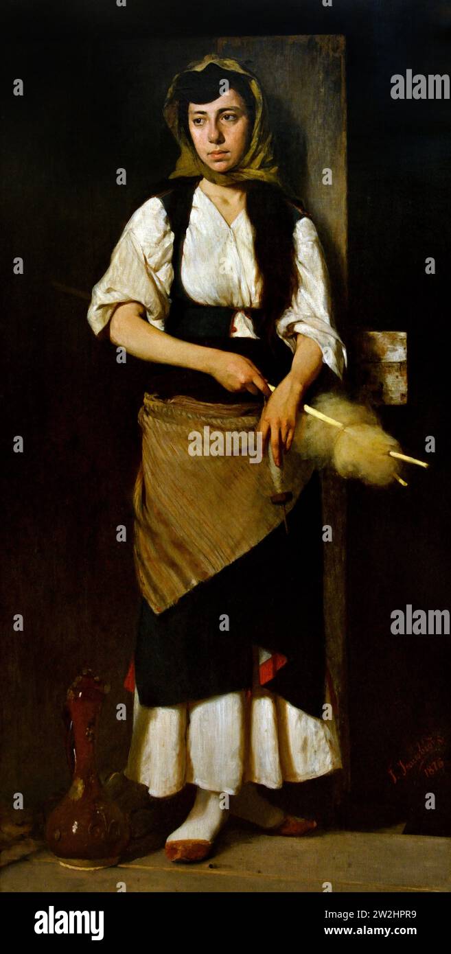 Iakovidis Georgios (1853 - 1932) Girl with Distaff and Spindle ...