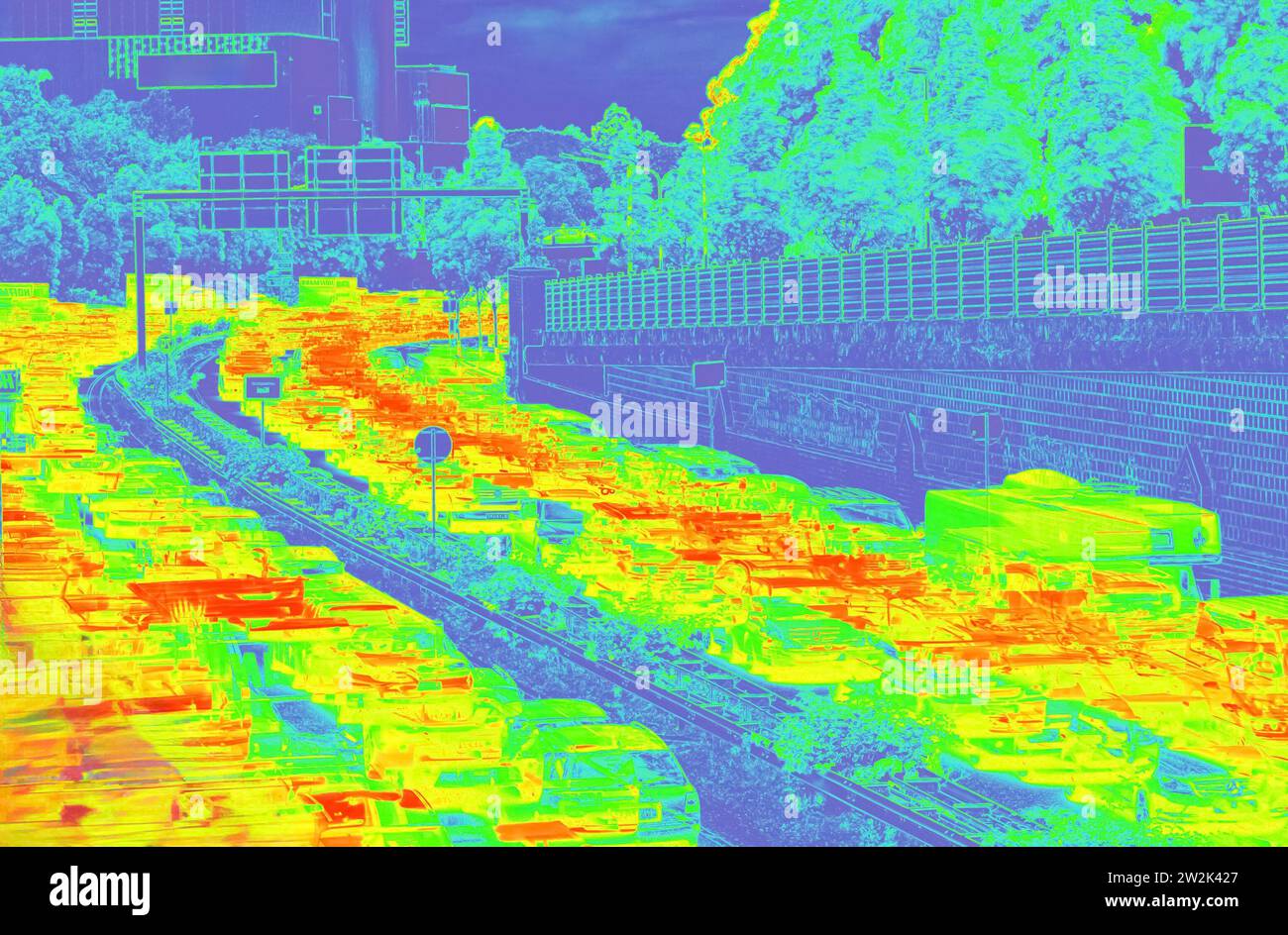 Infrared view of heavy fast moving traffic - motion infrared map Stock ...