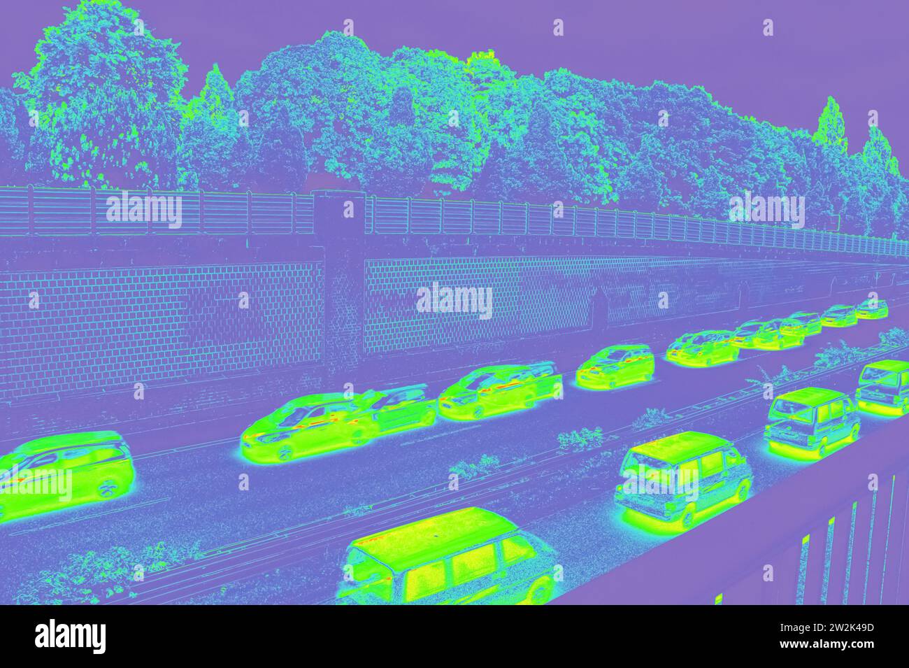 Infrared view of heavy fast moving traffic - motion infrared map Stock ...
