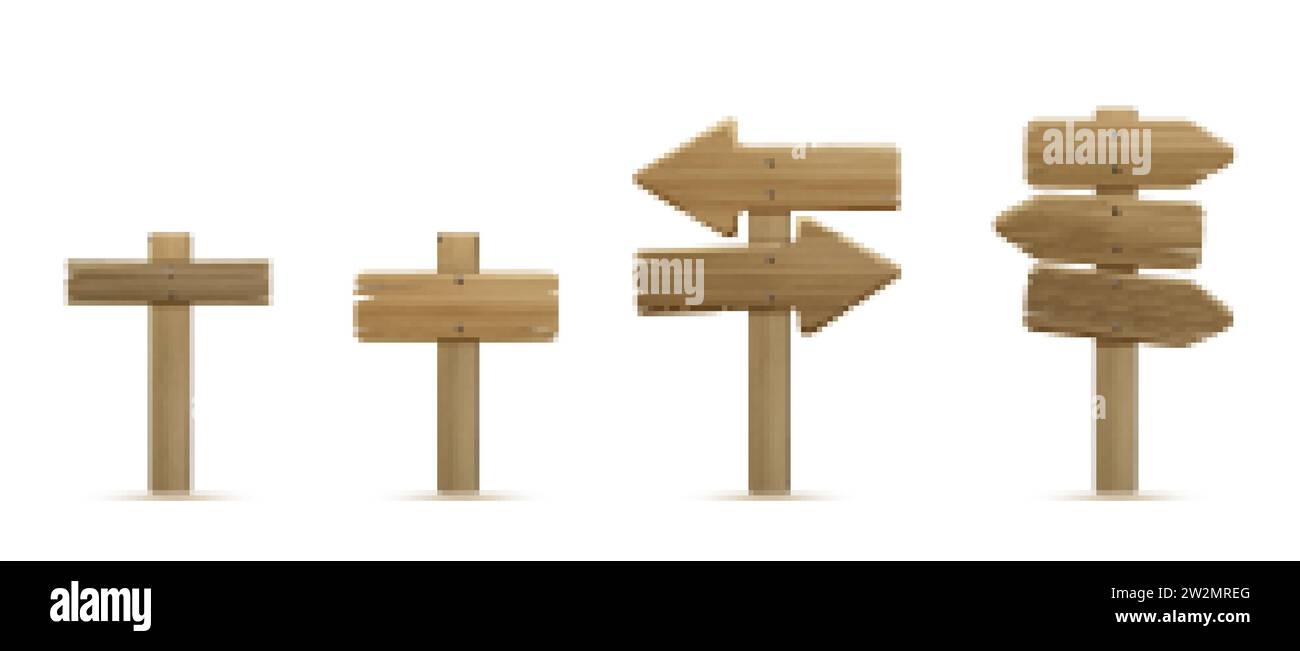 3d wooden arrow road sign board. Wood street pointer for direction ...