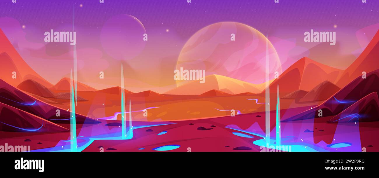 Alien space planet landscape background. Brook crack on mars desert ...