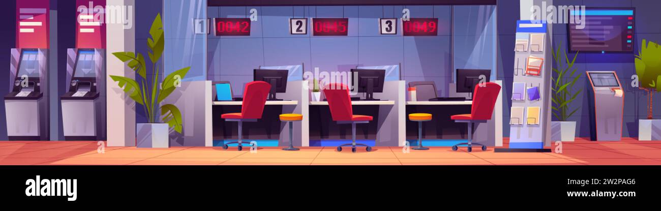 Bank office room inside interior with atm cartoon background. Lobby ...