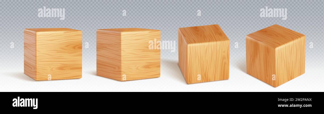 3D wooden cubes set isolated on transparent background. Vector ...