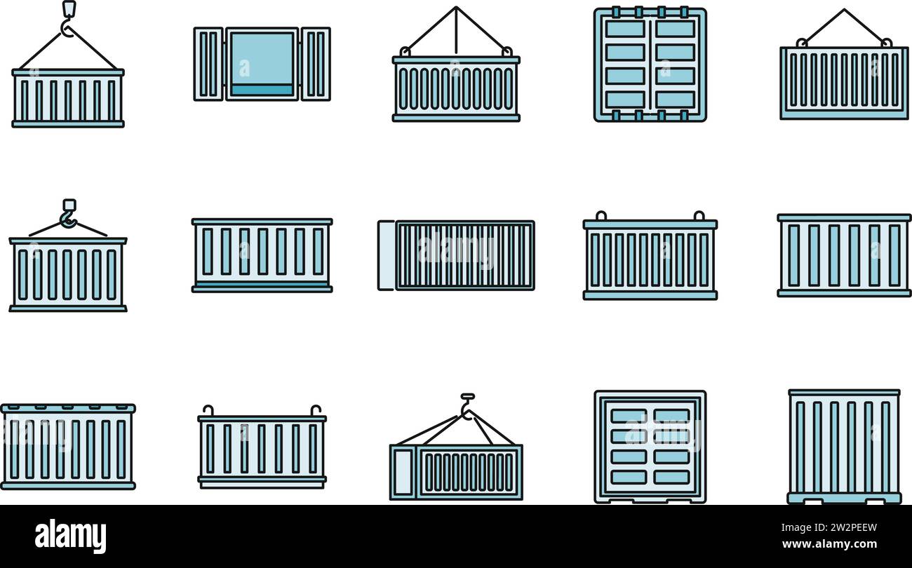 Cargo container storage icons set. Outline set of cargo container ...