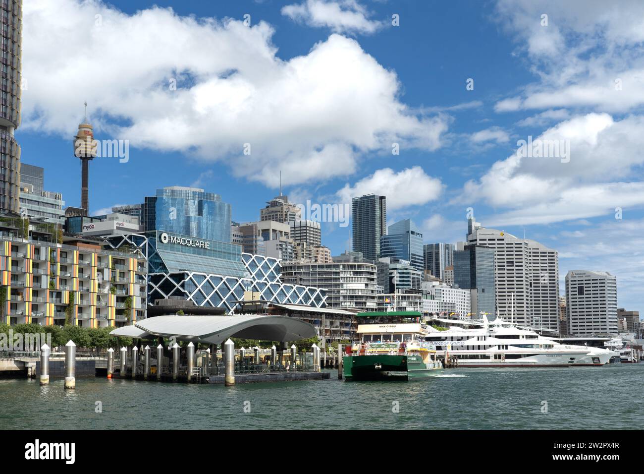 View of Sydney City and King Street Wharf from ferry in Darling Harbour ...