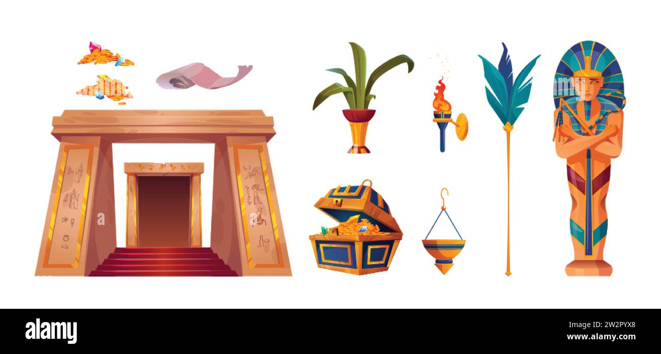 Ancient egypt pharaoh god temple vector game set. Old egyptian history ...