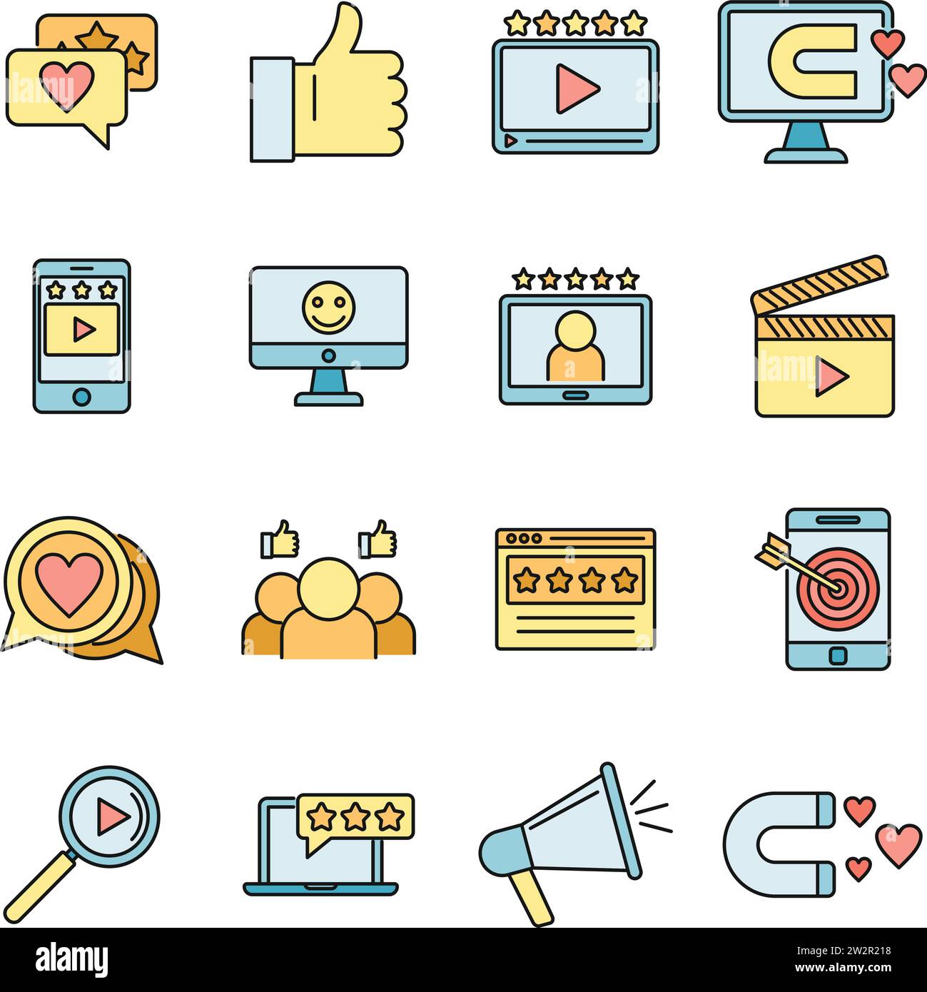 Engaging content digital icons set. Outline set of engaging content digital vector icons thin ...