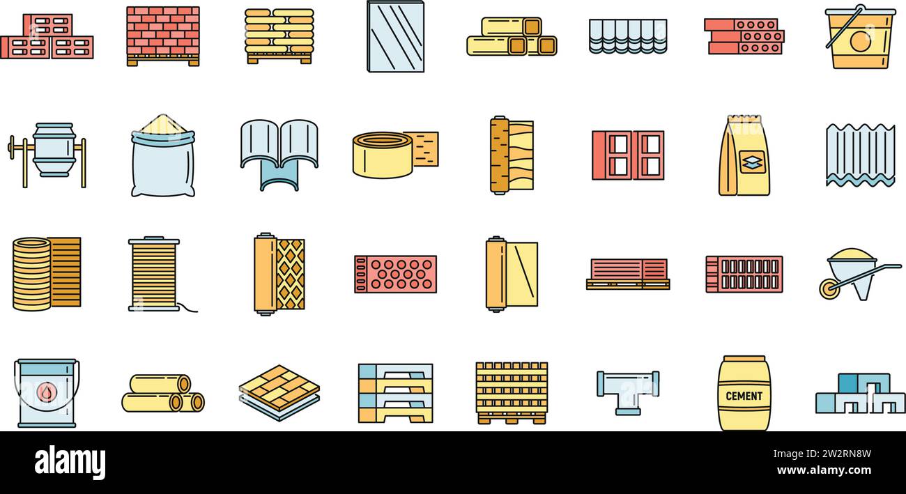 Modern construction materials icons set. Outline set of modern ...