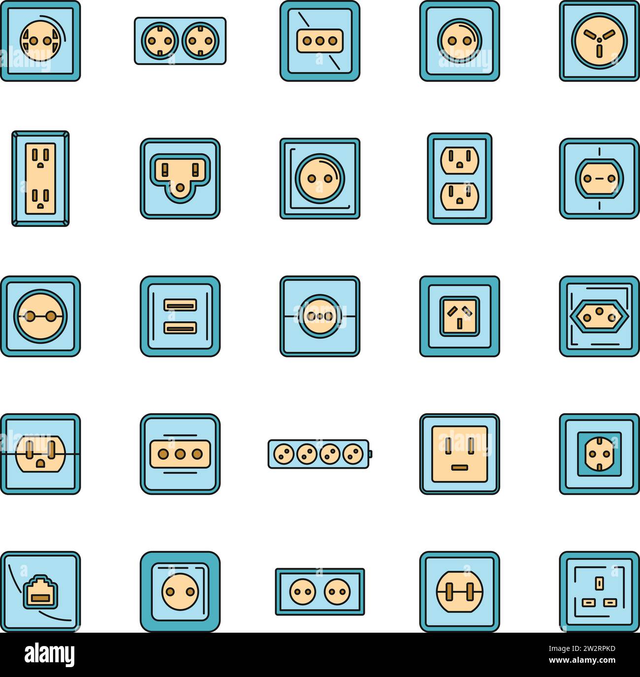 Electric power socket icons set. Outline set of electric power socket ... Electric power socket icons set. Outline set of electric power socket ...