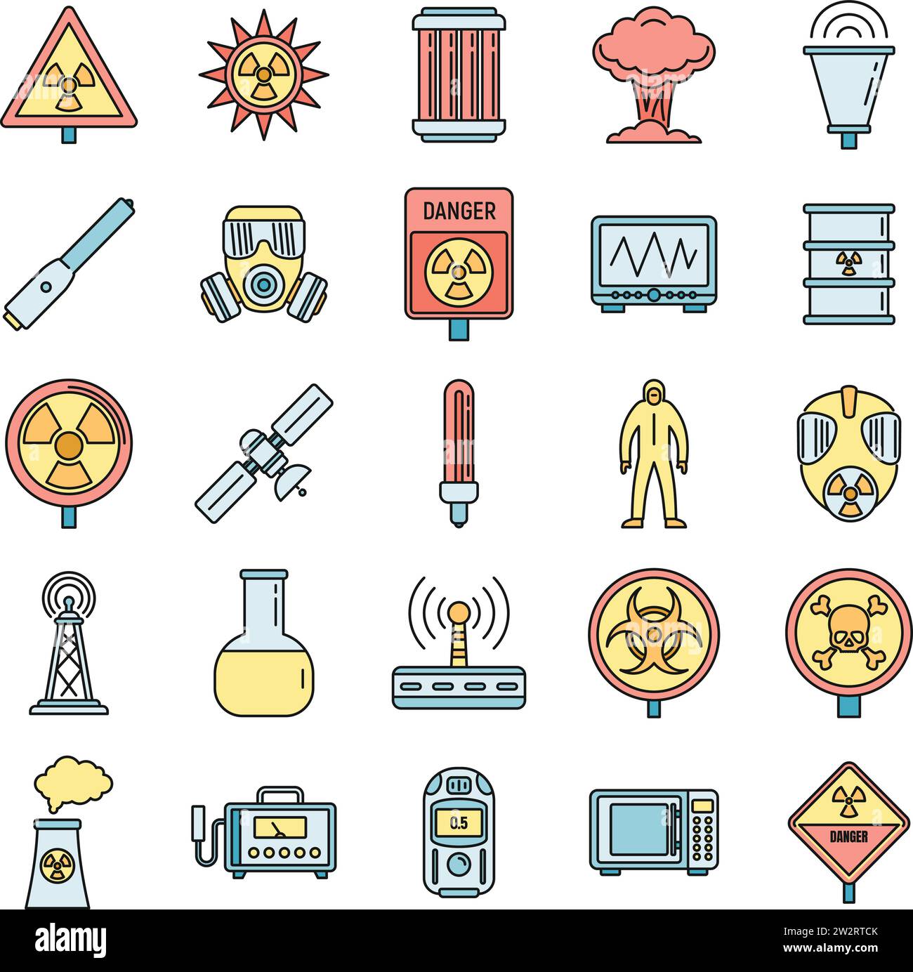 Toxic radiation icons set. Outline set of toxic radiation vector icons ...