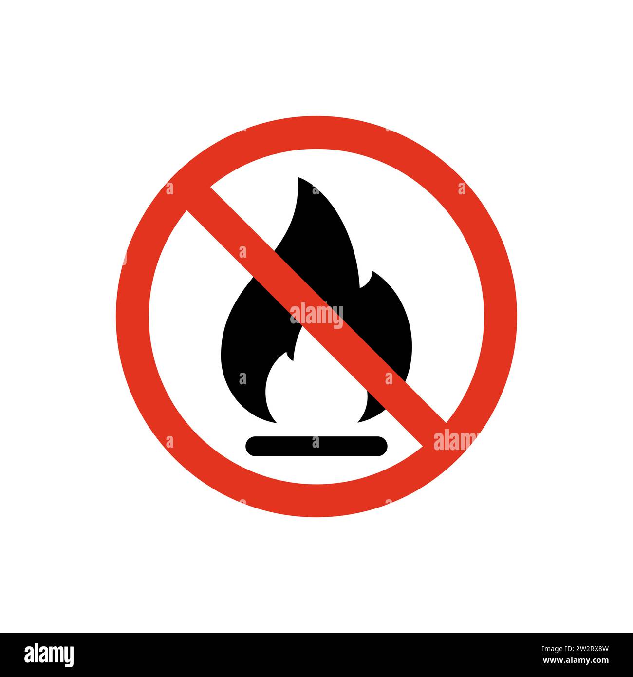 No Fire, flame icon crossed in red circle. Burn sign isolated on white ...