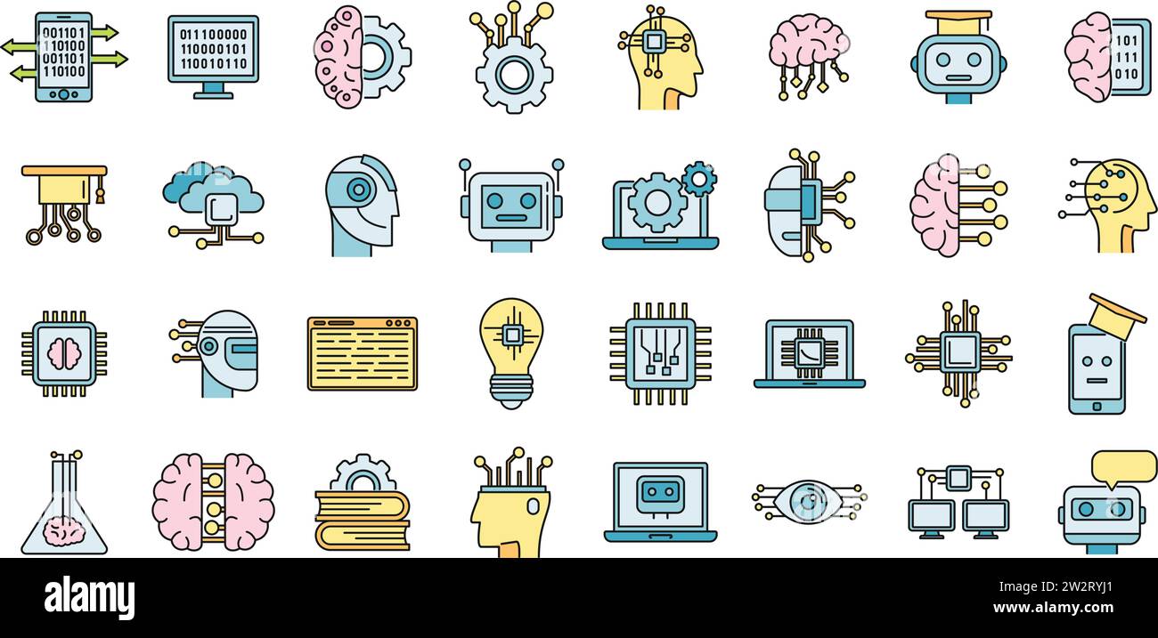 Science machine learning icons set. Outline set of science machine ... Science machine learning icons set. Outline set of science machine ...