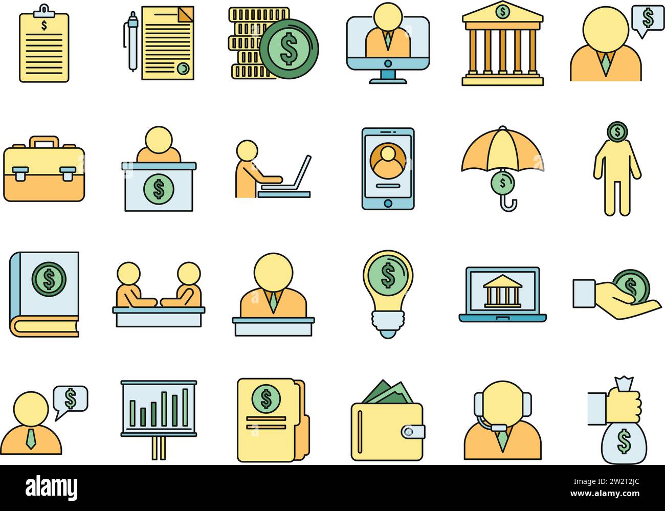 Financial advisor bank icons set. Outline set of financial advisor bank ...