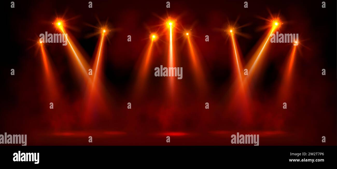 Red bright spotlight on stage with glowing effect. Realistic vector of ...