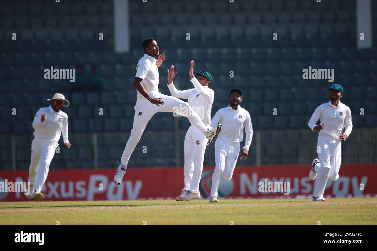 Bangladeshi pace bowler Shoriful Islam (M) celebrates Bangladesh-New ...