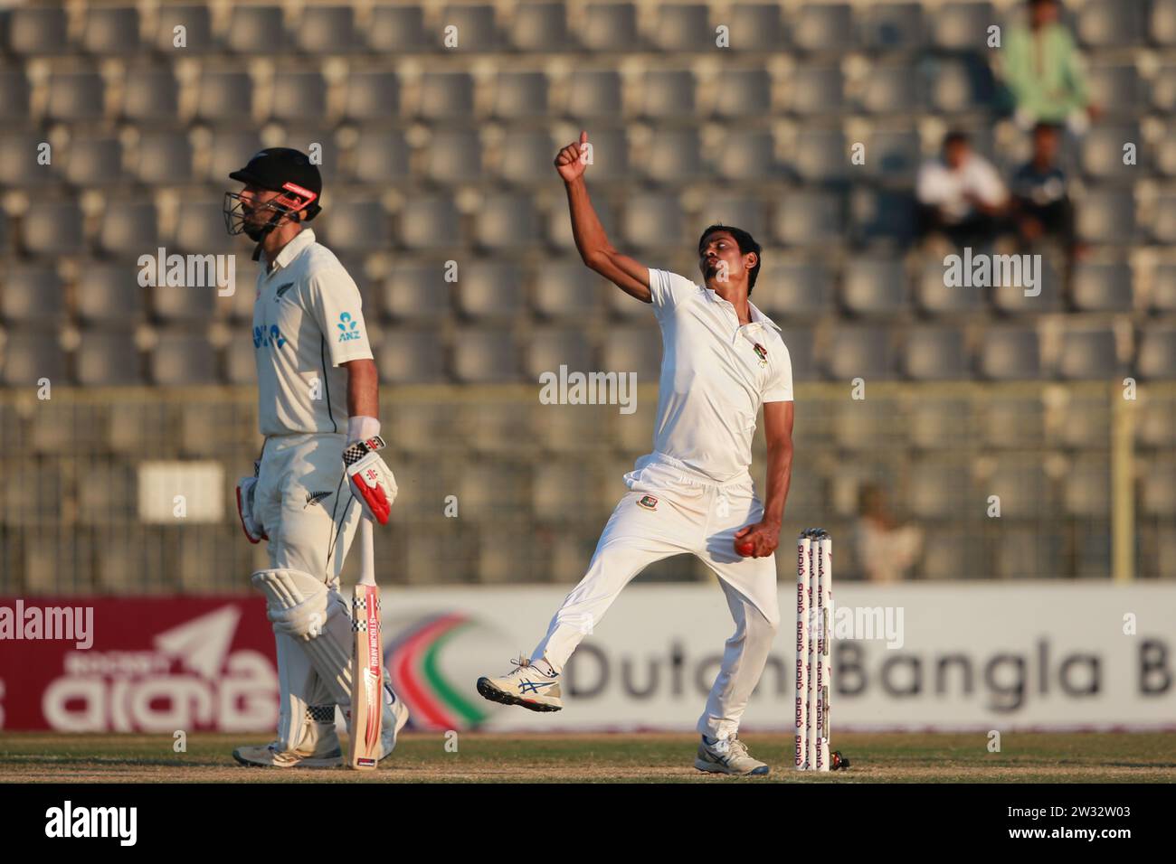 Bangladeshi Spine bowler Taijul Islam bowls during Bangladesh-New ...