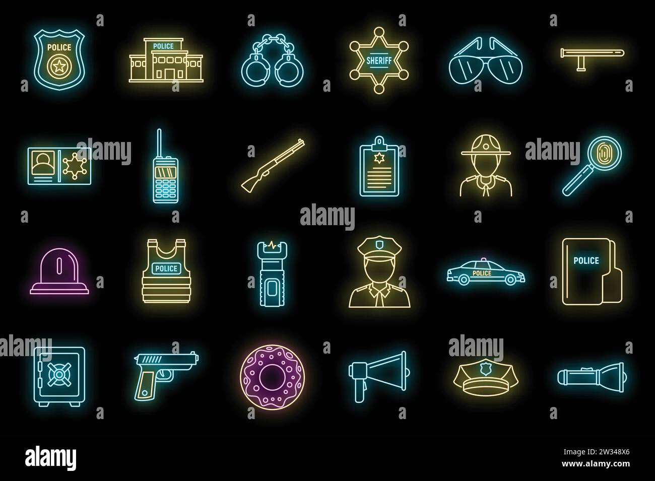 Police station equipment icons set. Outline set of police station ...