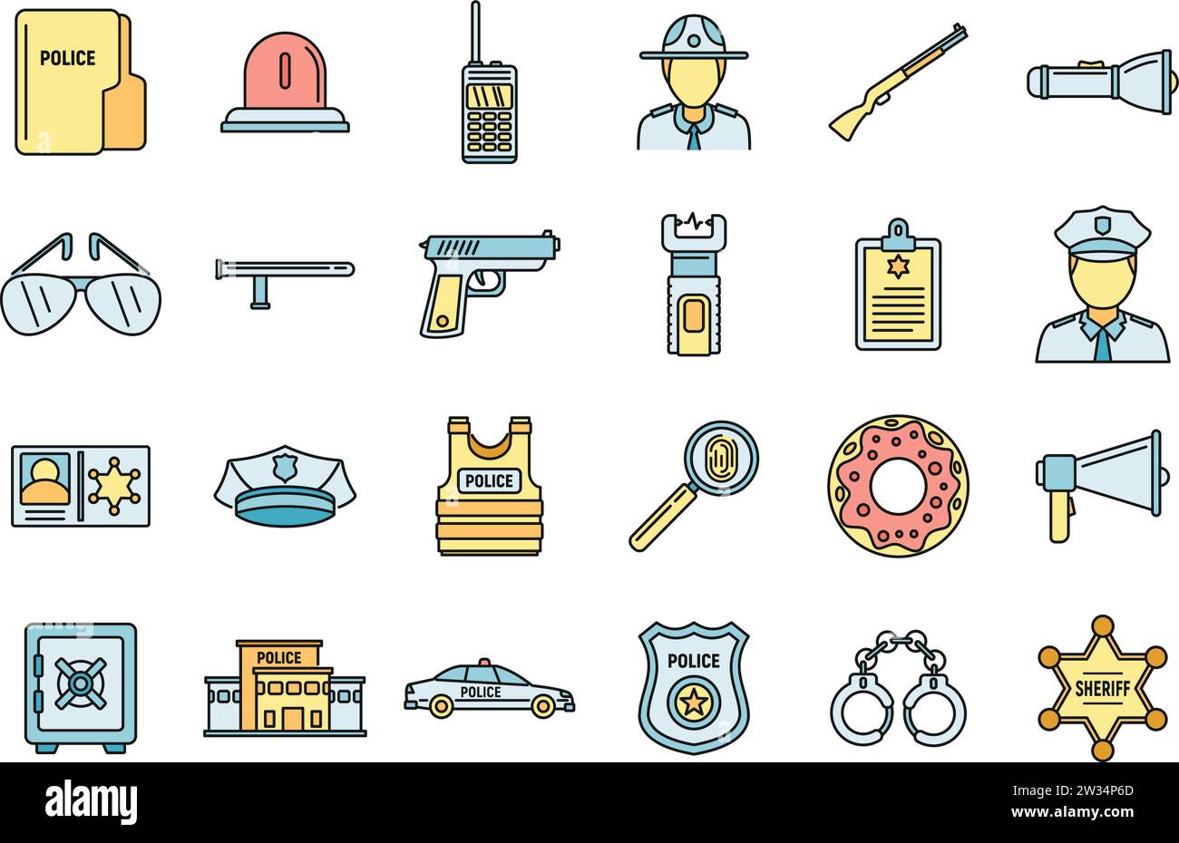 Police station equipment icons set. Outline set of police station ...
