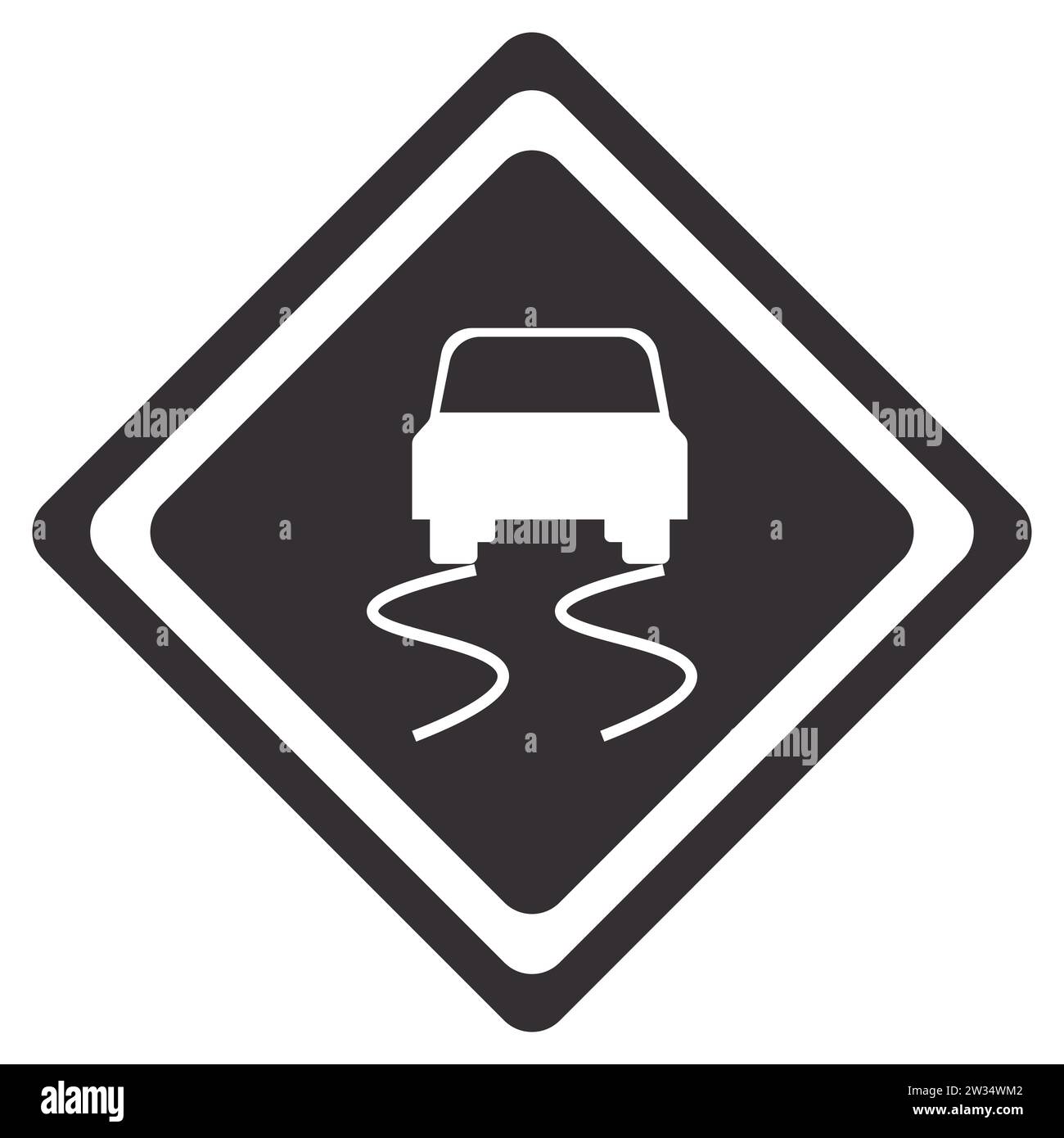 Black and white sign slippery road illustration. Danger, warning ...