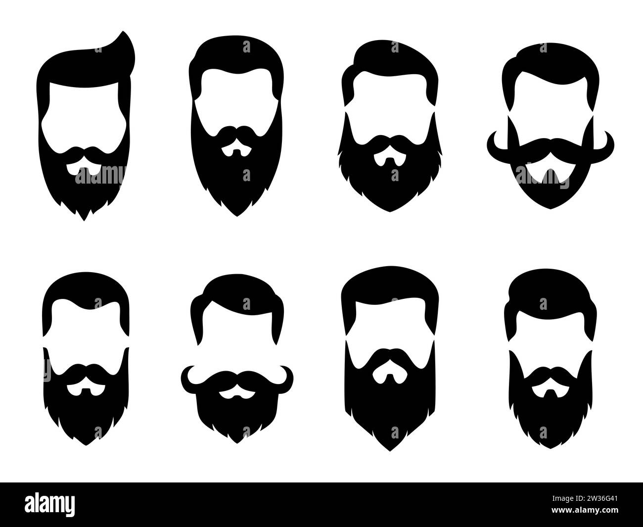 Set bearded hipster men faces with different haircuts, mustaches ...