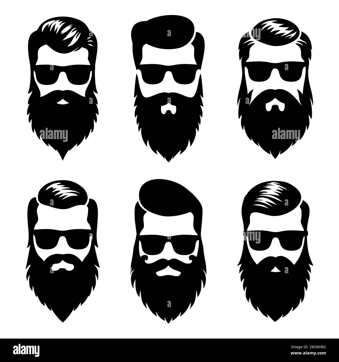 Set Bearded Hipster Men Faces With Glasses Different Haircuts
