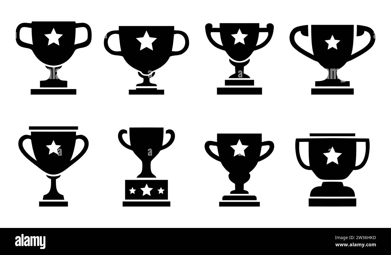 Winner cup icon set. Champion trophy symbol collection, sport award ...