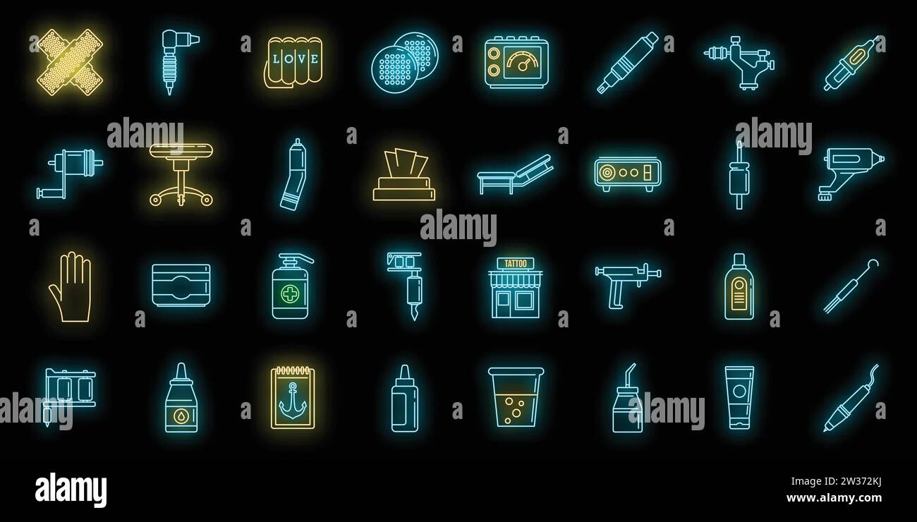 City tattoo studio icons set. Outline set of city tattoo studio vector ...