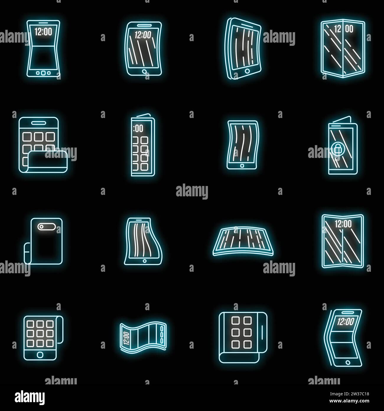 Gadget flexible screen icons set. Outline set of gadget flexible screen ...