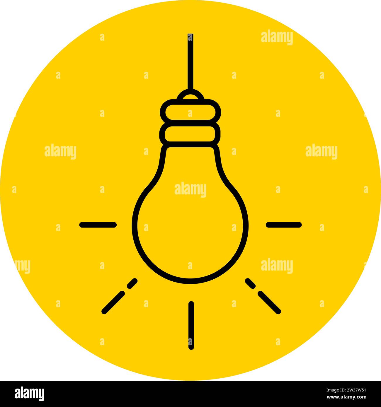 Light bulb in yellow circle illustration. Light, idea, electricity ...
