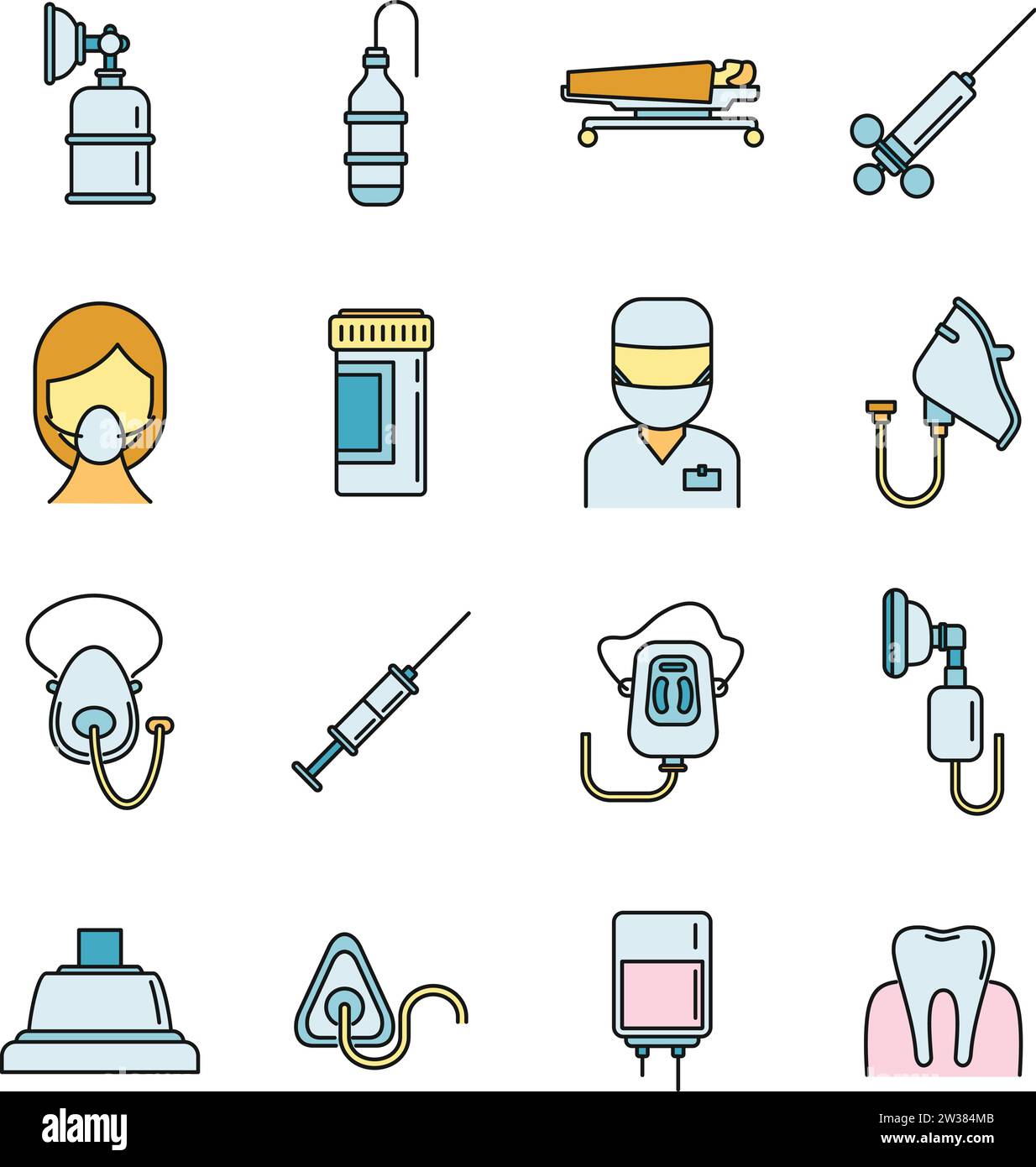 Clinic Anesthesia Icons Set Outline Set Of Clinic Anesthesia Vector Icons Thin Line Color Flat