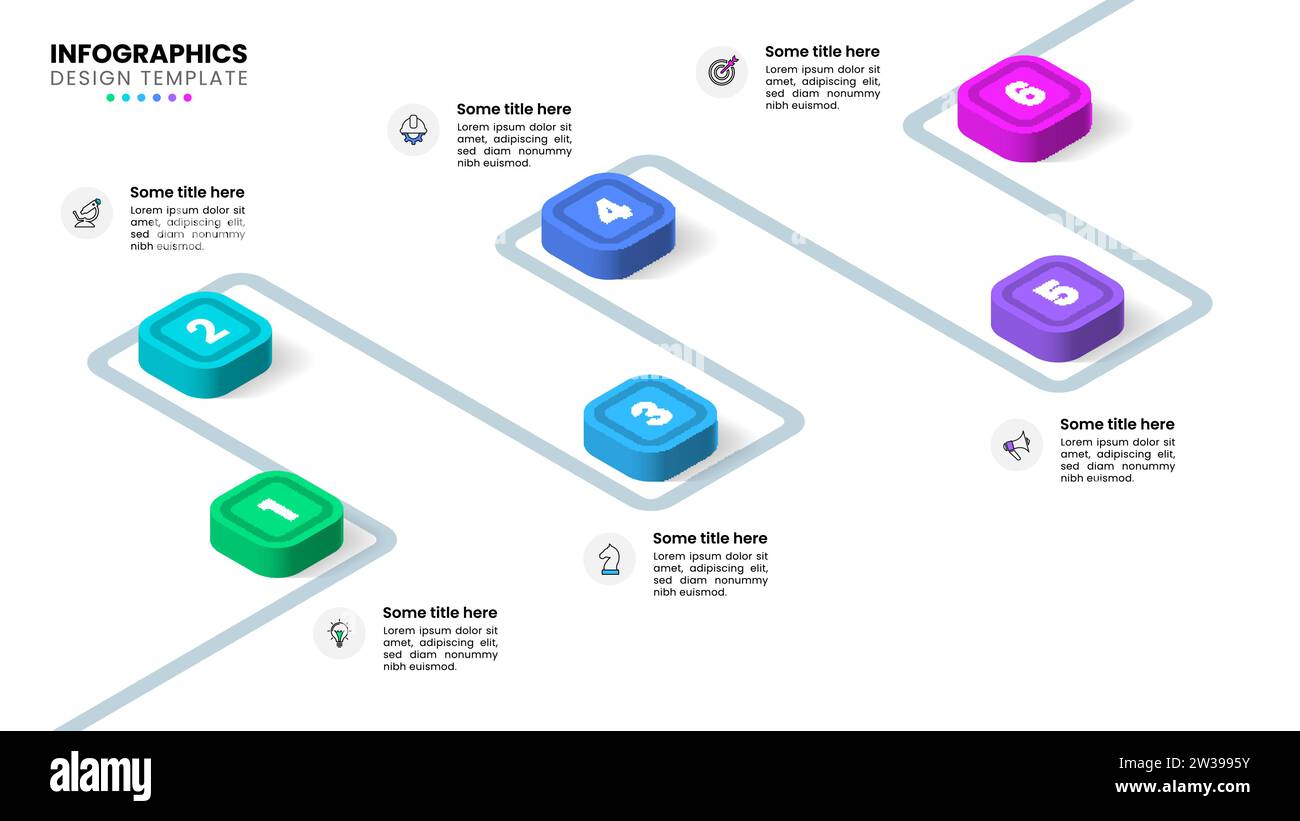 Infographic template with icons and 6 options or steps. Isometric path. Can be used for workflow ...