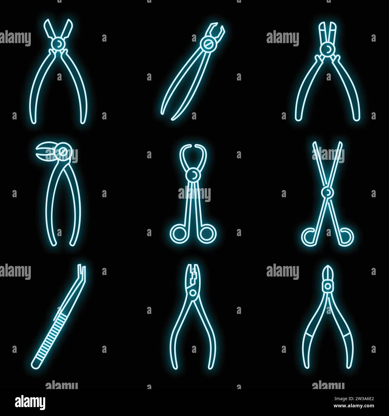 Clinic forceps icons set. Outline set of clinic forceps vector icons ...