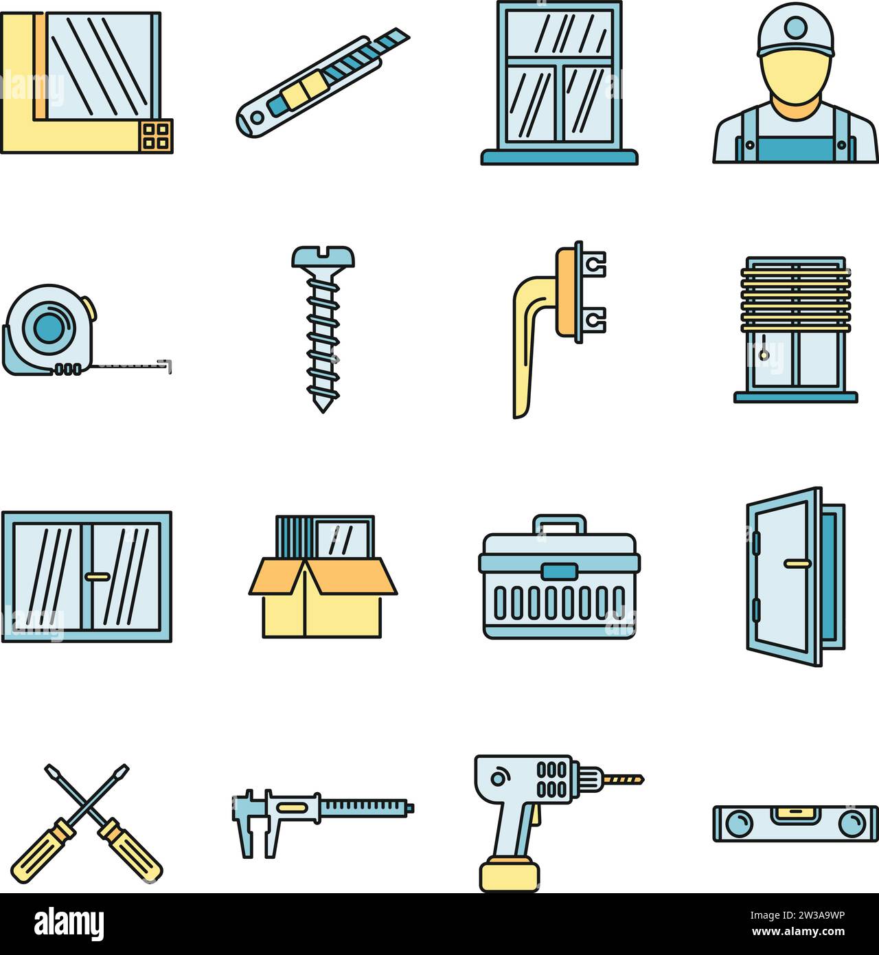 Home window installation icons set. Outline set of home window ...