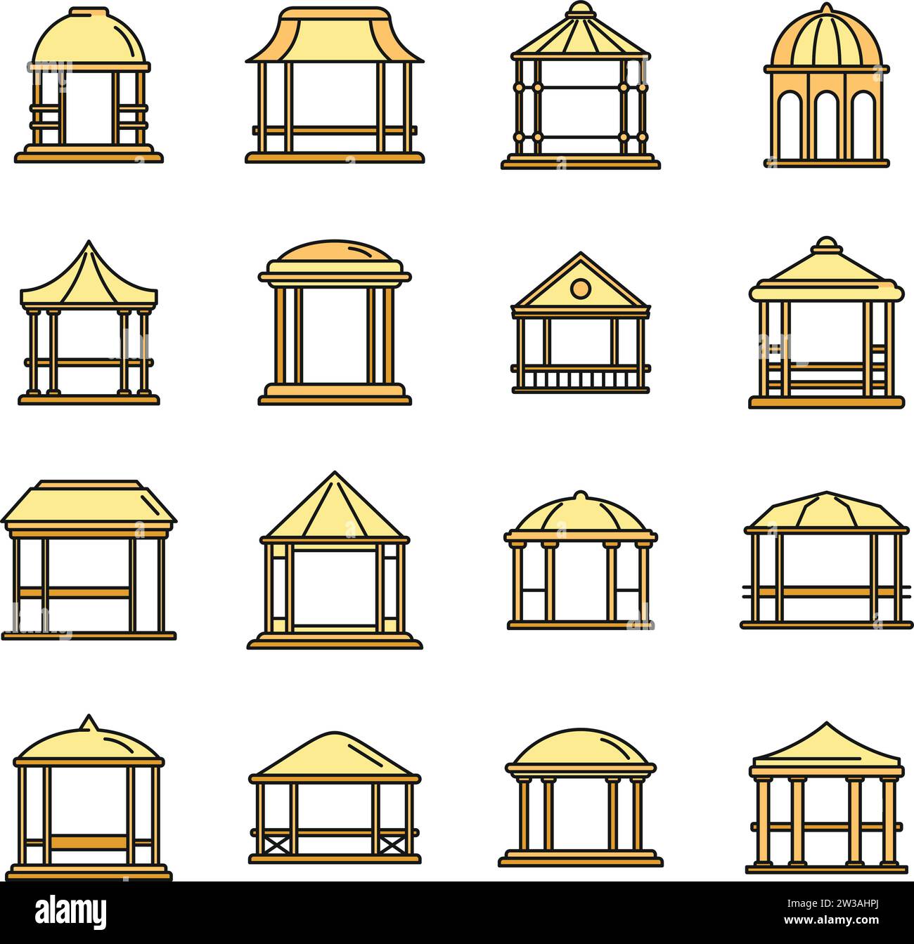 Summer gazebo icons set. Outline set of summer gazebo vector icons thin ... Summer gazebo icons set. Outline set of summer gazebo vector icons thin ...