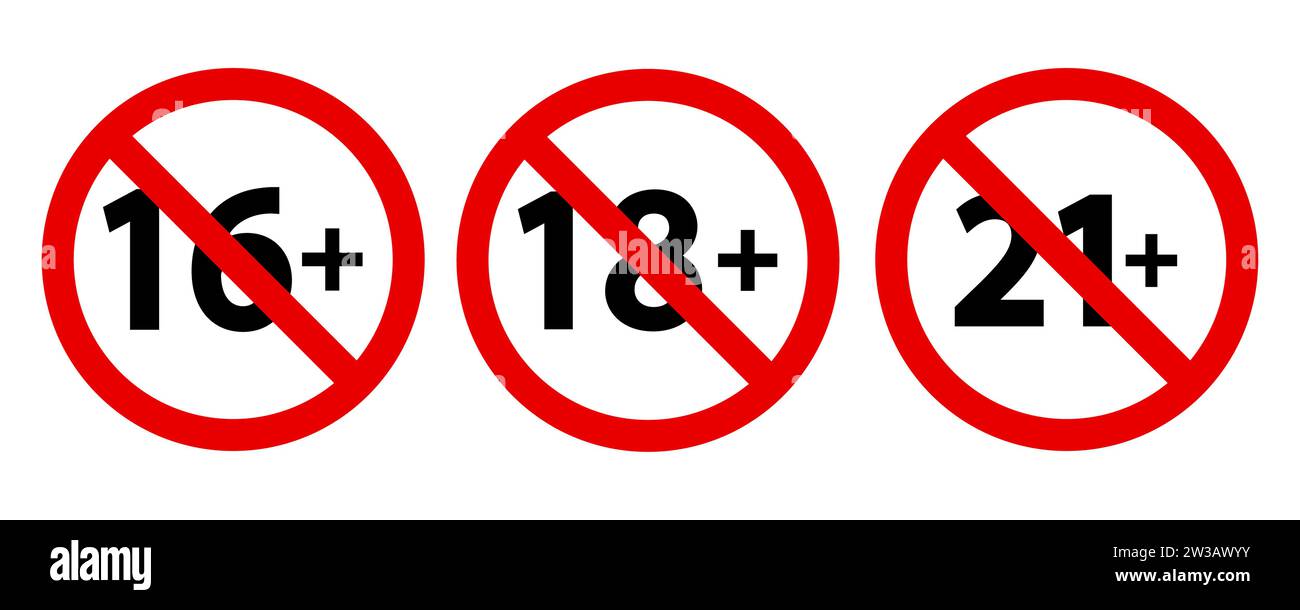 Set of crossed out age limit icons illustration. Films, TV series ...