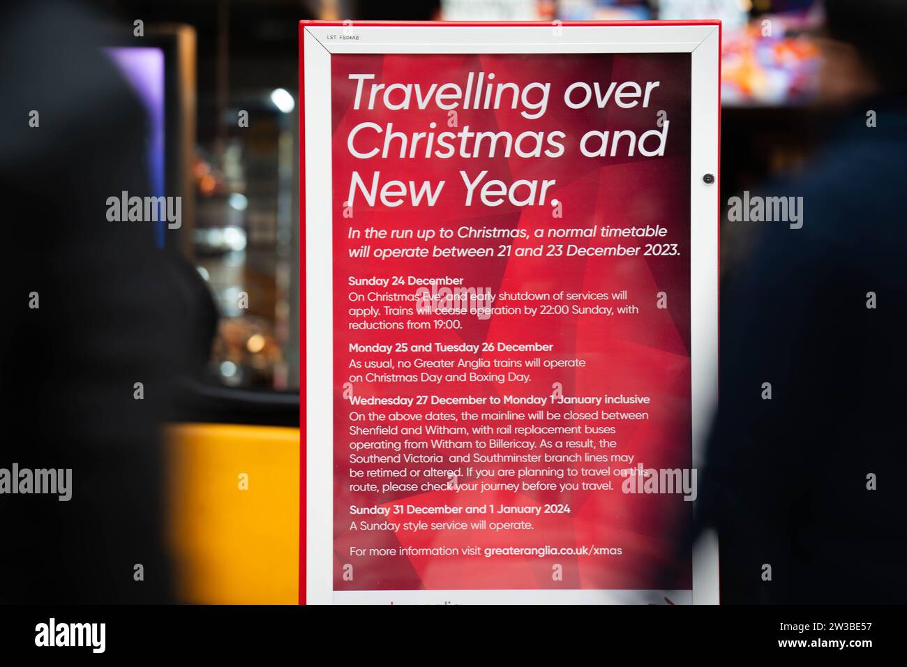 A passenger information sign in Liverpool Street Station, London, as ...