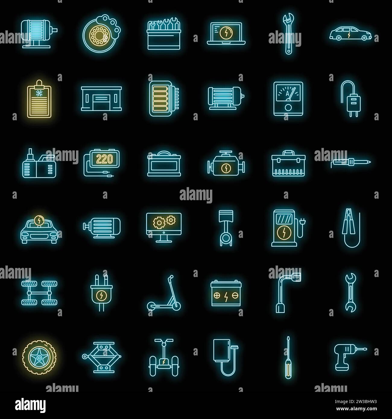 Electric vehicle repair service icons set. Outline set of electric ...