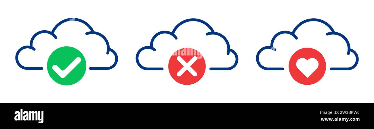 Set of clouds illustration. Confirmation, verification, cloud storage, emoji, reject information ...