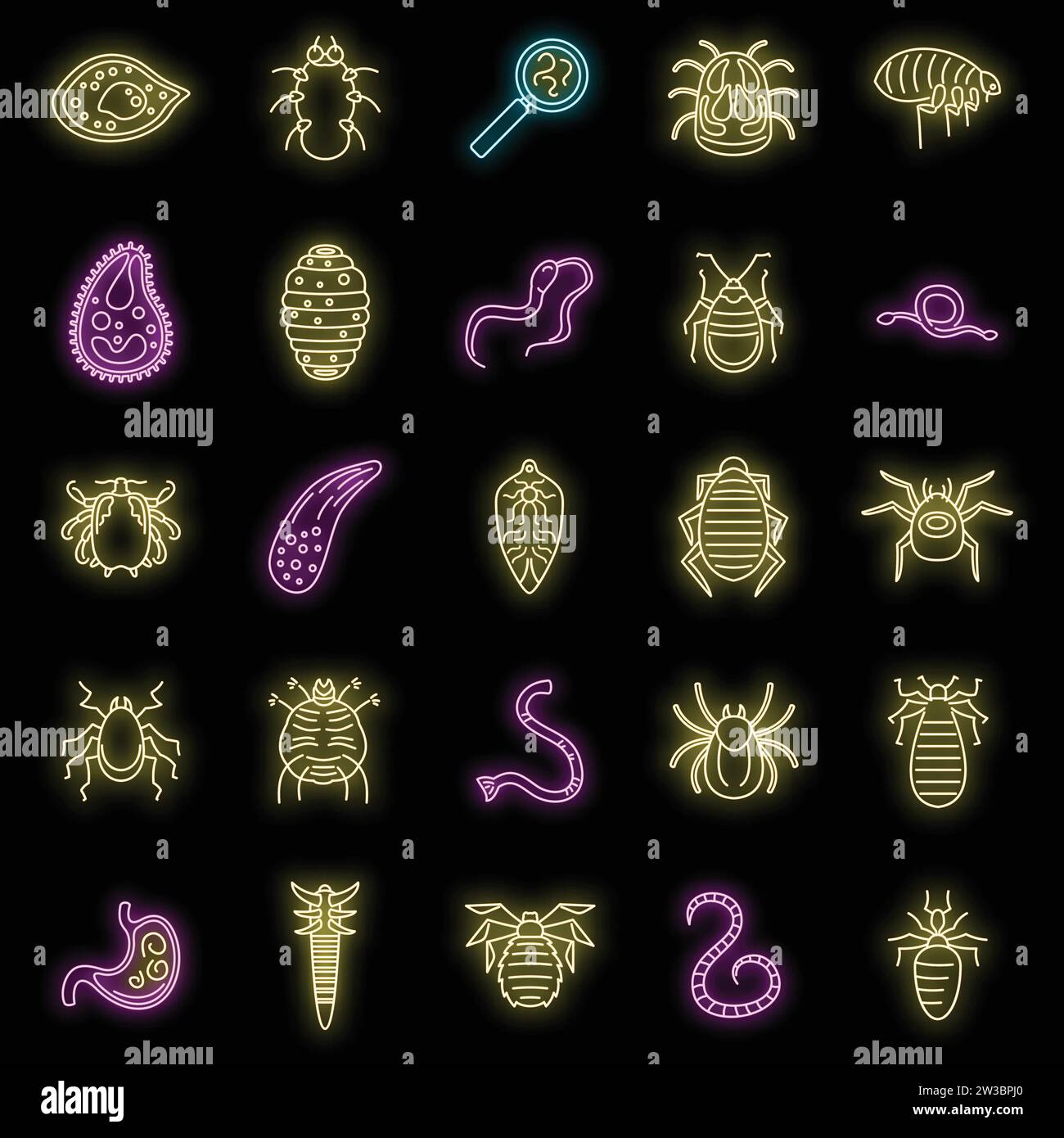 Parasite insect icons set. Outline set of parasite insect vector icons ...