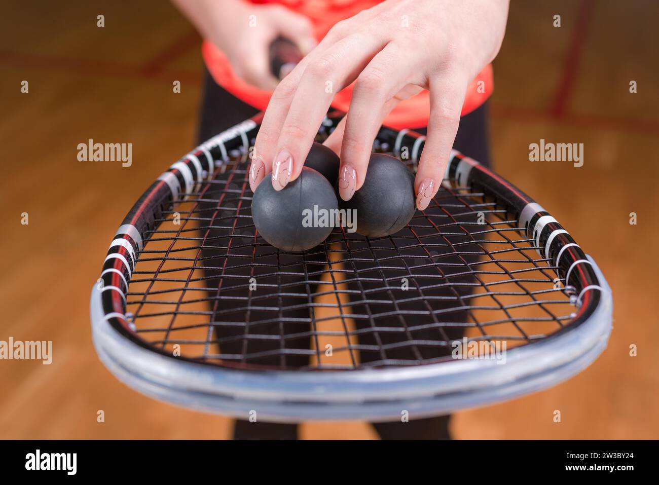 Image of racket and three squash balls. Sports concept. Mixed media ...