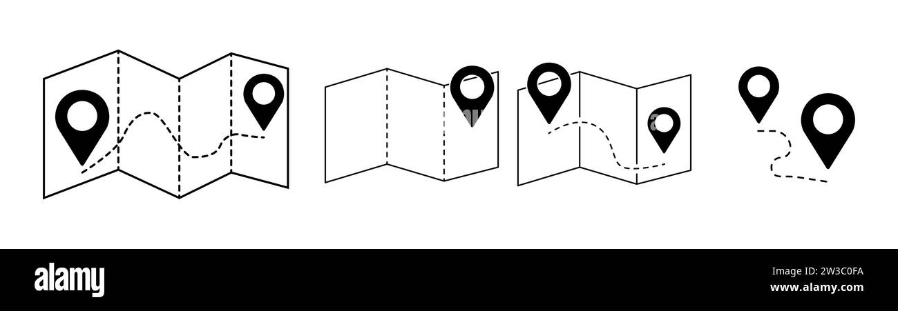 Set of labels on brochure illustration. GPS tag, map, direction, atlas ...