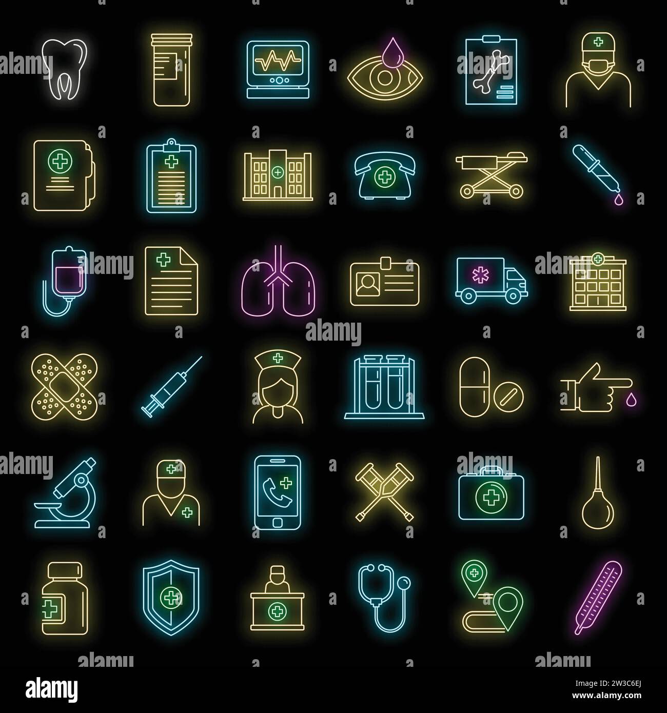 Private clinic hospital icons set. Outline set of private clinic ...