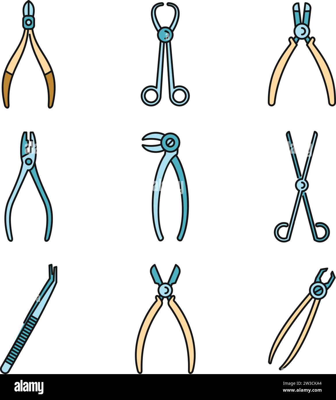 Clinic forceps icons set. Outline set of clinic forceps vector icons ...