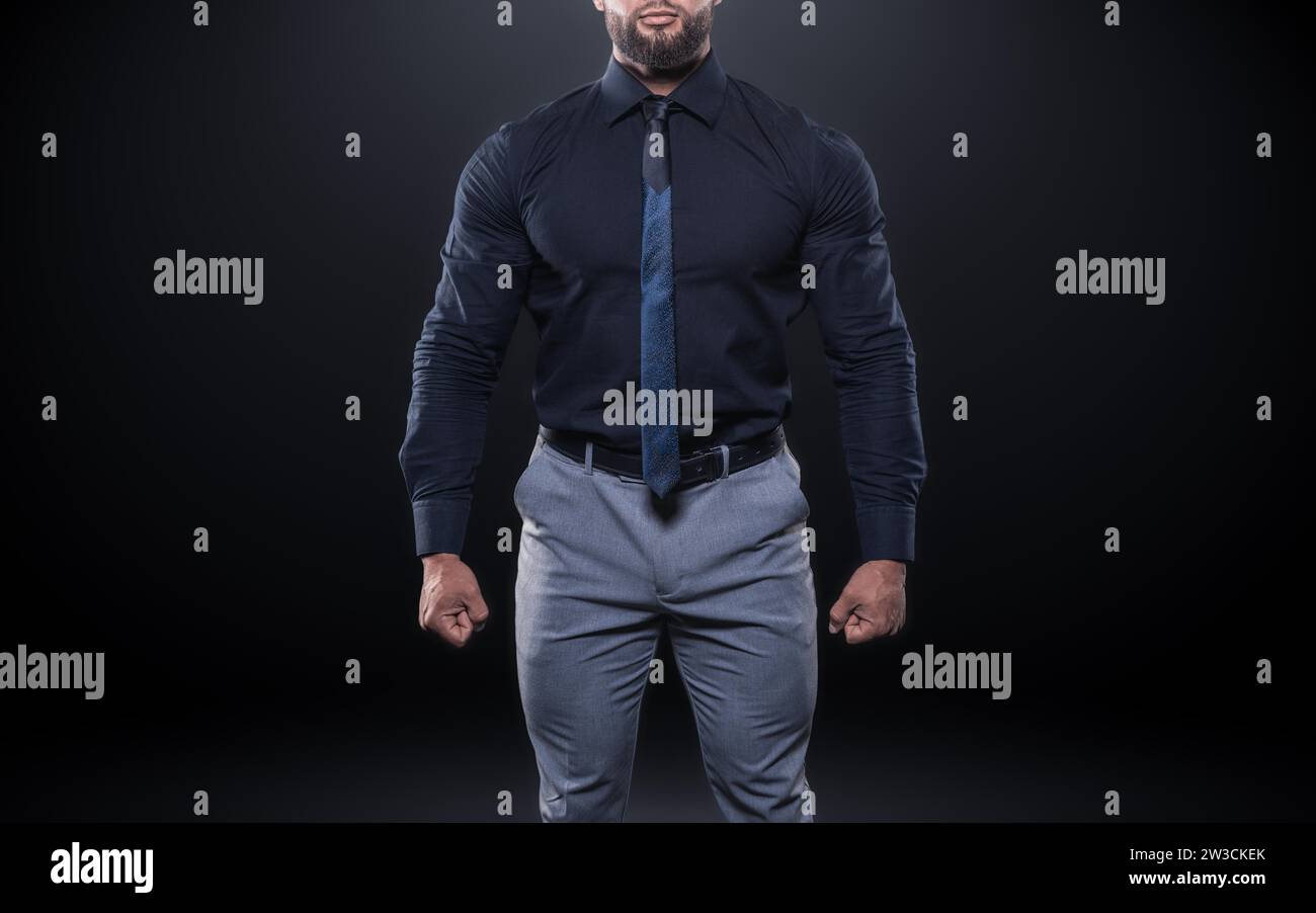 Image of a stylish powerful man in a black shirt and tie. Business and ...