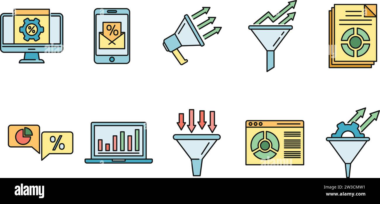 Conversion rate marketing icons set. Outline set of conversion rate ...