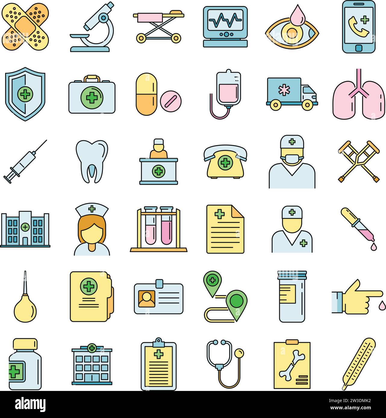Private clinic hospital icons set. Outline set of private clinic ...