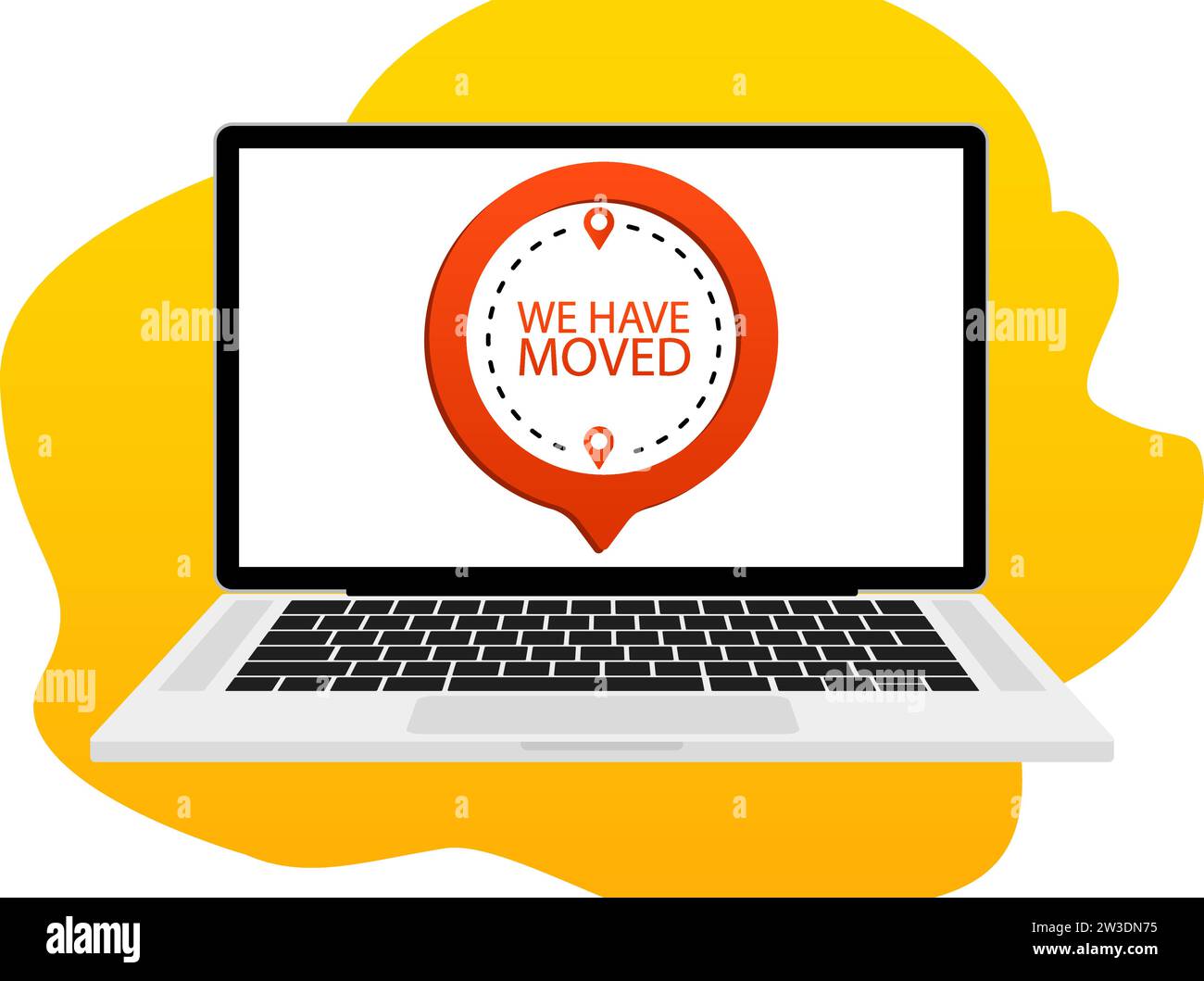 Laptop with we have moved illustration. Location, chain of stores ...